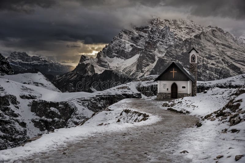 Landscape from Italian Alps with Snowy Slopes and Dynamic Sky Stock ...