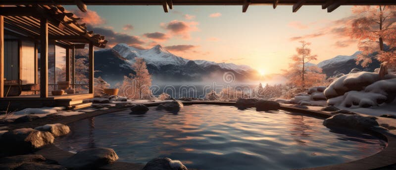 Landscape Japan Onsen Generative with Ai Stock Image - Image of ...