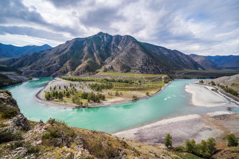 Panoramic View Of Katun River And Altay Mountains Stock Photo - Image ...