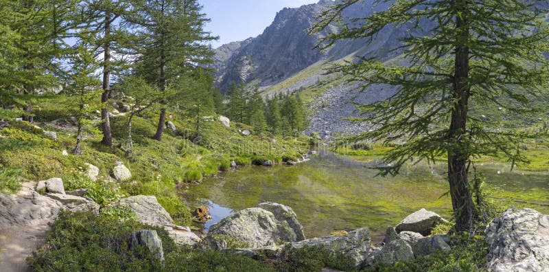 The Landscape at Lago D Arpy Lake Stock Photo - Image of light ...