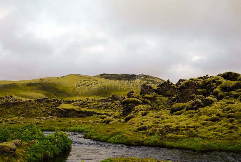Landscape of Lakagigar Volcanic Valley, Central Iceland Stock Photo ...