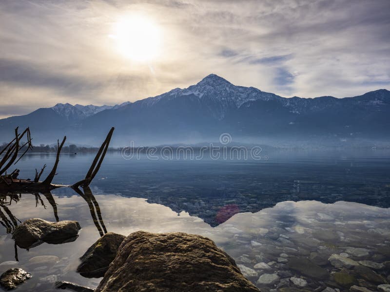 Landscape of Lake Como in a Winter Morning Stock Image - Image of boat ...