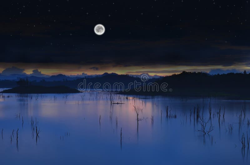 Romantic night landscape stock illustration. Illustration of romance ...