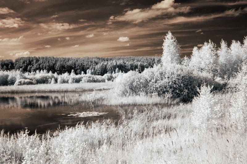 Landscape with Lake Infrared Stock Image - Image of northern, light ...