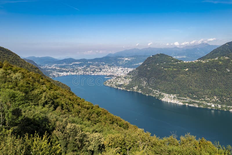 Landscape of Lake Lugano from Lanzo D Intelvi Balcony Stock Photo ...