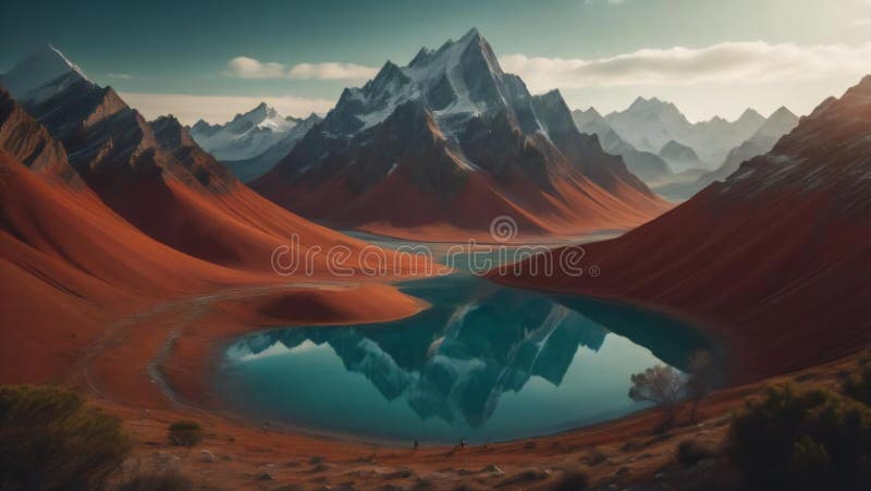 Landscape with Lake and Mountains. Generative Ai Stock Illustration ...