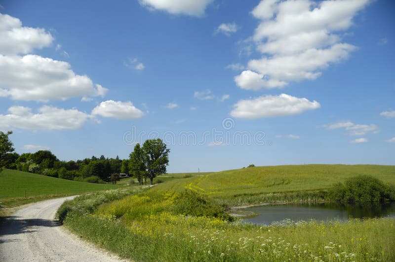 Sunny Spring Landscape Water River Blue Sky Clouds Stock Photo - Image ...