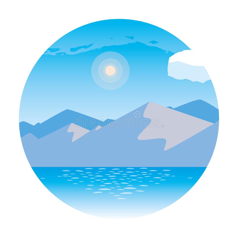 Landscape with Lake Scene in Frame Circular Stock Illustration ...