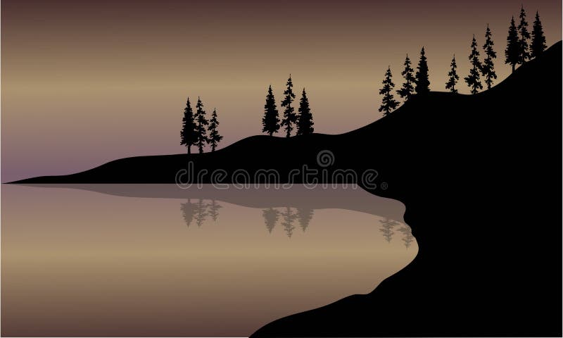 Silhouette of Lake and Trees Stock Vector - Illustration of beautiful ...
