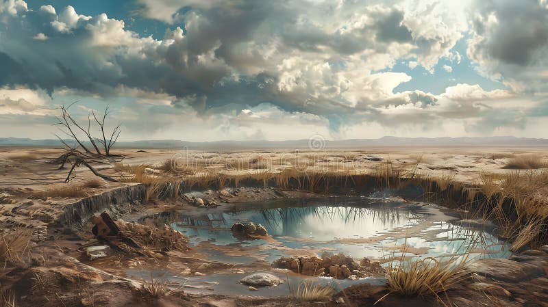 Landscape with Lake in the Steppe. 3D Illustration Stock Illustration ...