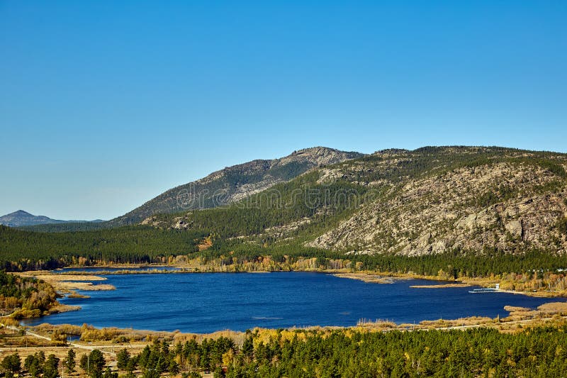Landscape Lake and Wooded Mountains Stock Photo - Image of mountain ...