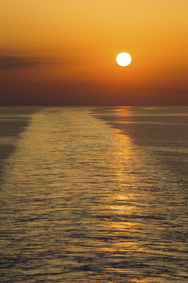 Landscape of a Large Boat Wake on Ocean at Sunset Stock Image - Image ...