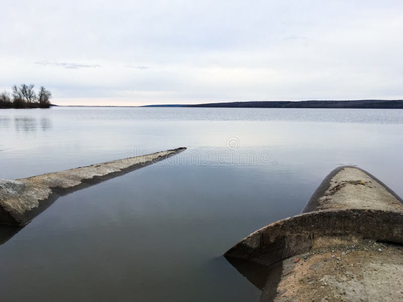 Landscape of a Large Lake in Cloudy Cold Weather Stock Photo - Image of ...