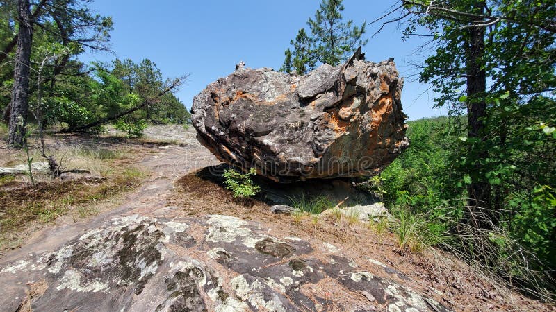 Landscape with Large Rock between Green Trees on a Sunny Day Stock ...
