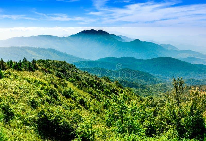 Landscape of Layered Mountain in the Mist. Stock Image - Image of ...