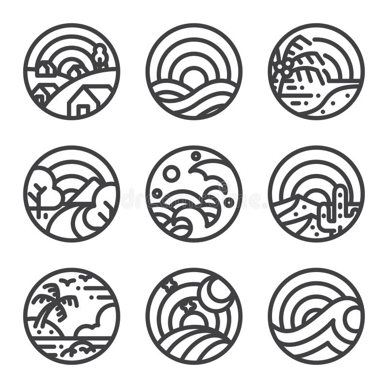 Landscape Line Art Illustration Stock Vector - Illustration of flat ...