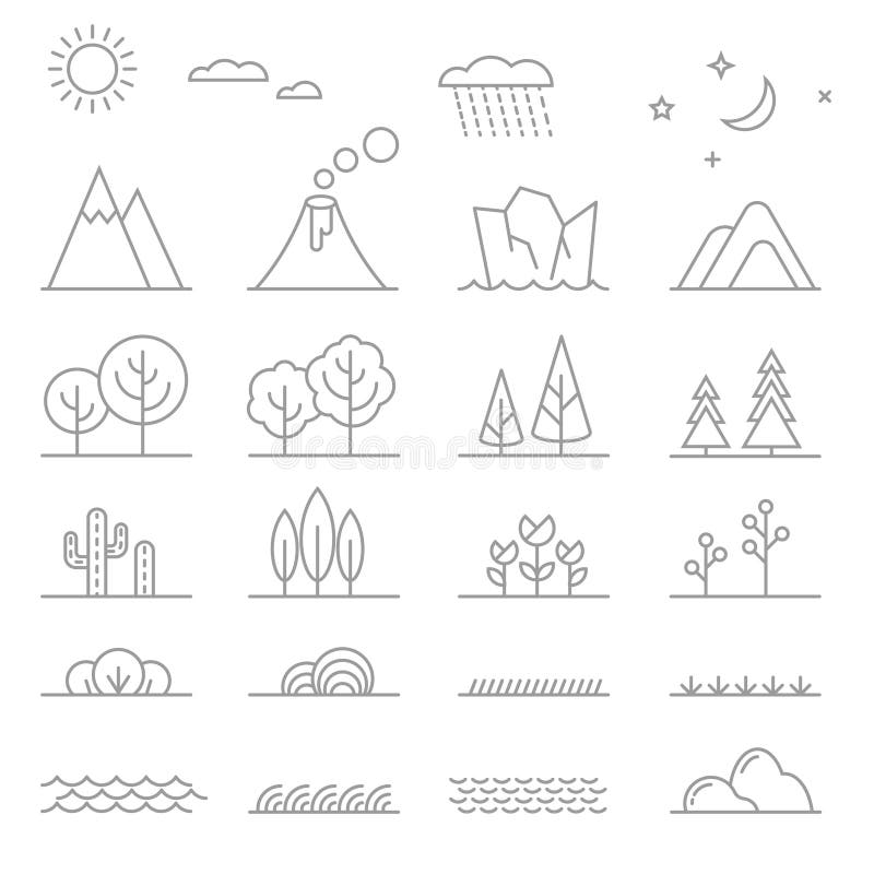 Landscape line elements stock vector. Illustration of mountain - 60789919