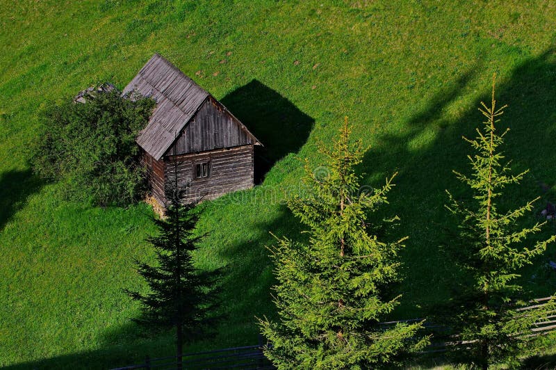 Landscape with Log Cabin on the High Mountain 5 Stock Image - Image of ...