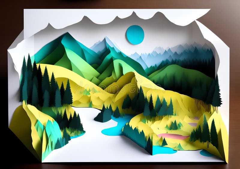 Landscape Made of Paper, Generative AI Illustration Stock Illustration ...