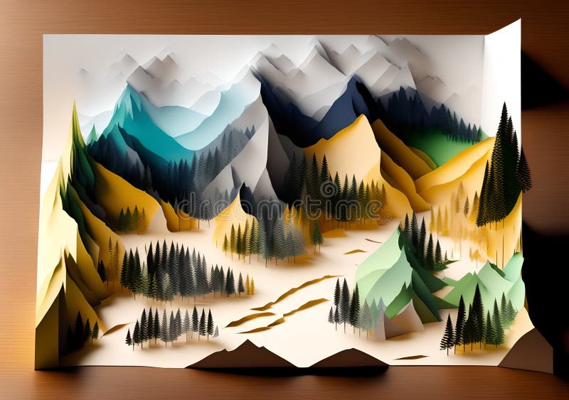 Landscape Made of Paper, Generative AI Illustration Stock Illustration ...
