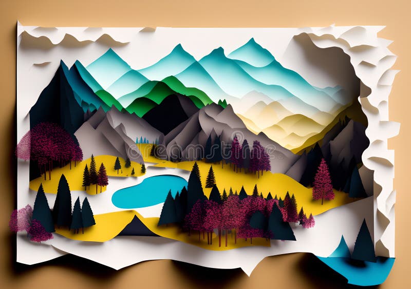 Landscape Made of Paper, Generative AI Illustration Stock Illustration ...