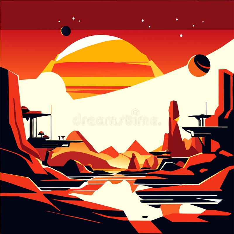 Landscape of Mars in Flat Style. Vector Illustration for Web Design AI ...