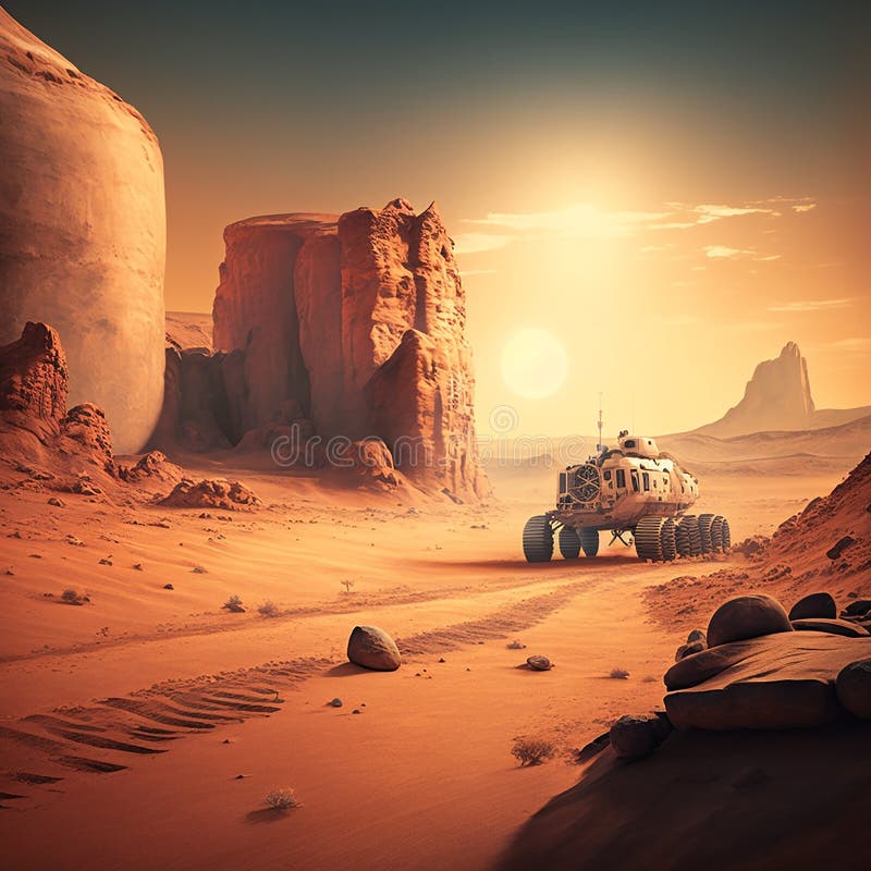 Landscape of Mars Surface with the Mars Rover Exploring the Soil Stock ...