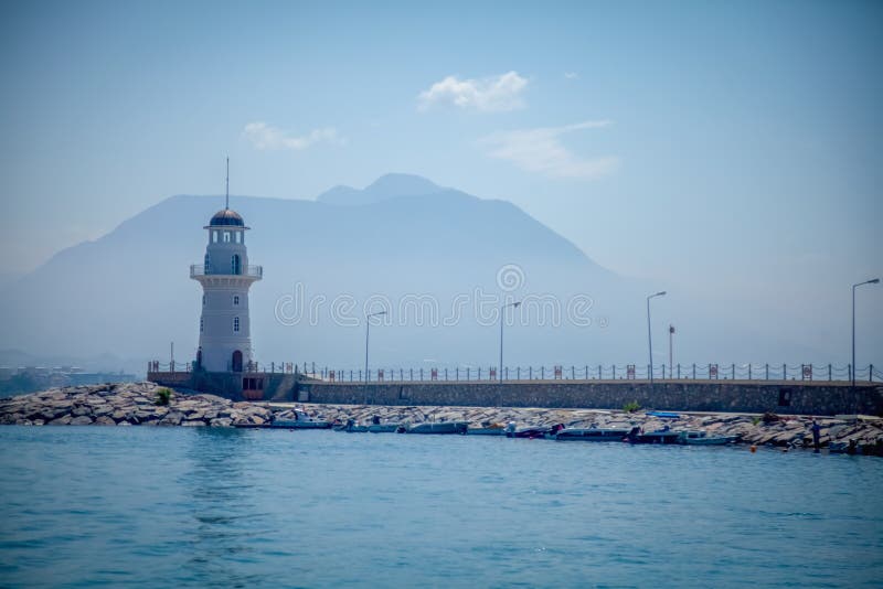 Landscape of Medieval Lighthouse in the Mediterranean Sea Stock Photo ...
