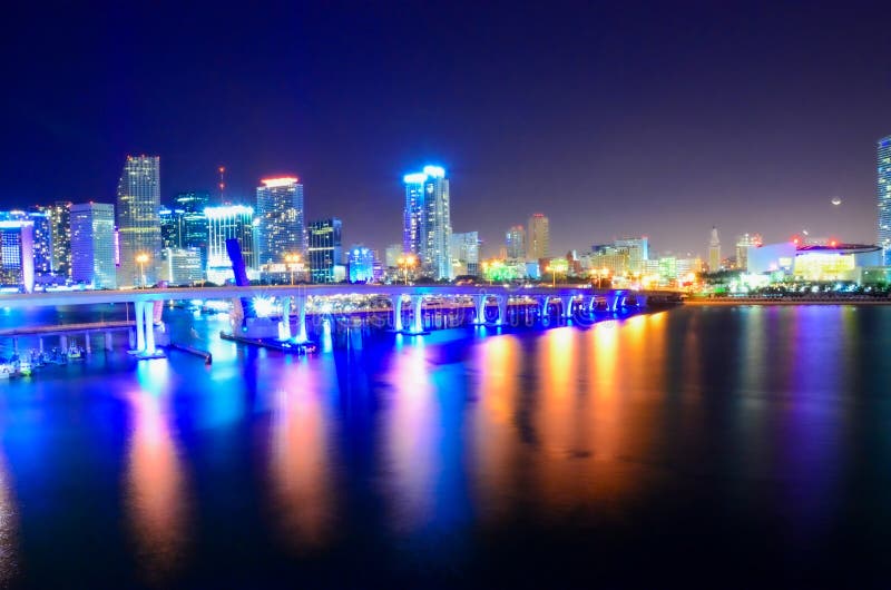 Landscape of Miami Skyline at Night. Stock Image - Image of downtown ...