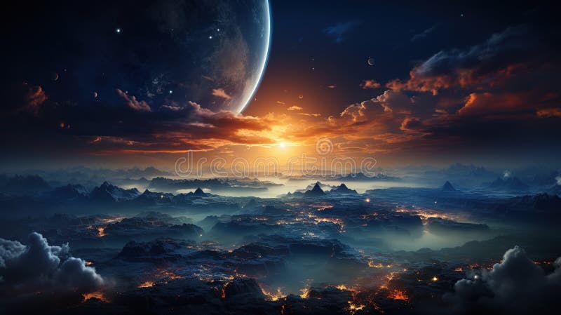 Landscape with Milky Way Galaxy Stock Illustration - Illustration of ...