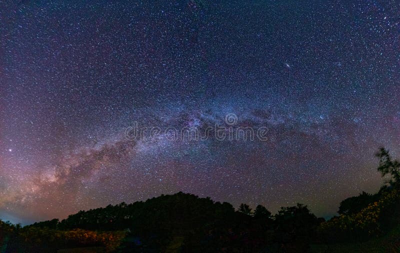 Landscape with Milky Way Galaxy. Night Sky with Stars Stock Image ...