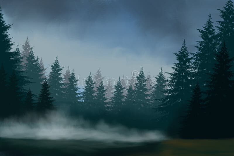 Landscape Misty Forest Illustration Stock Illustration - Illustration ...