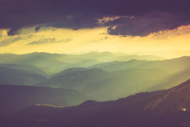 Landscape of Misty Mountain Hills in Spring. Stock Photo - Image of ...