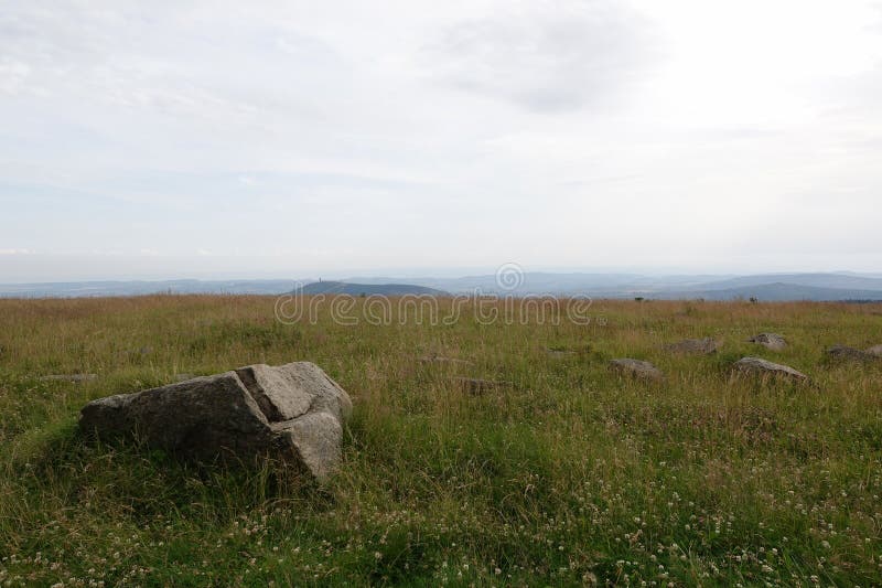 Landscape and Misty View into the Distance at the Summit of the Brocken ...