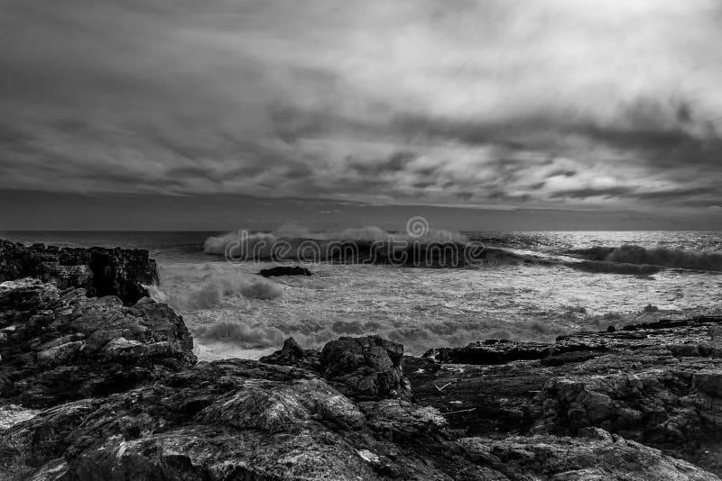 Landscape, Monochrome, Rocks, Sea, Wave, Clouds, BlackandWhite Stock ...