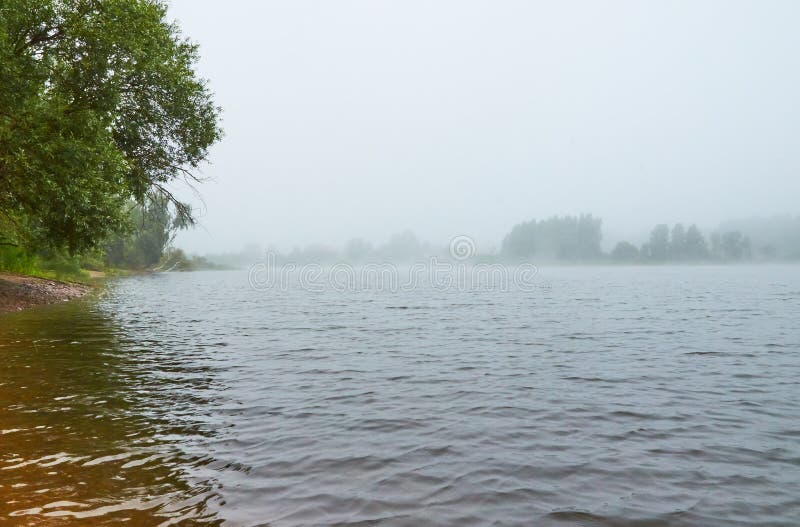 Landscape Morning Fog Over Lake Stock Image - Image of forest ...