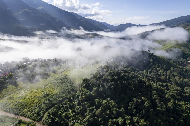 Landscape of Morning Mist with Mountain Layer. Mountain Ridge and ...