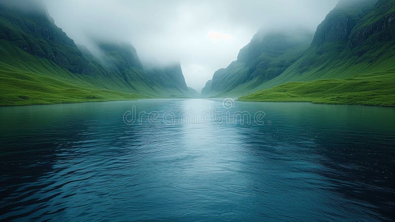 Landscape Morning Mountain Valley and River Stock Illustration ...