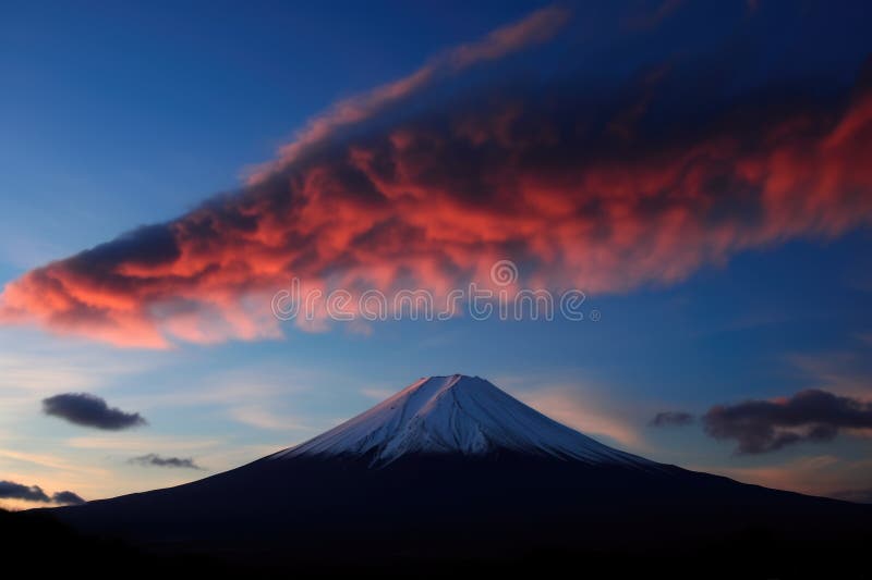 Landscape of Mount Fuji Covered by Snow Over Blue Sky, Created Using ...