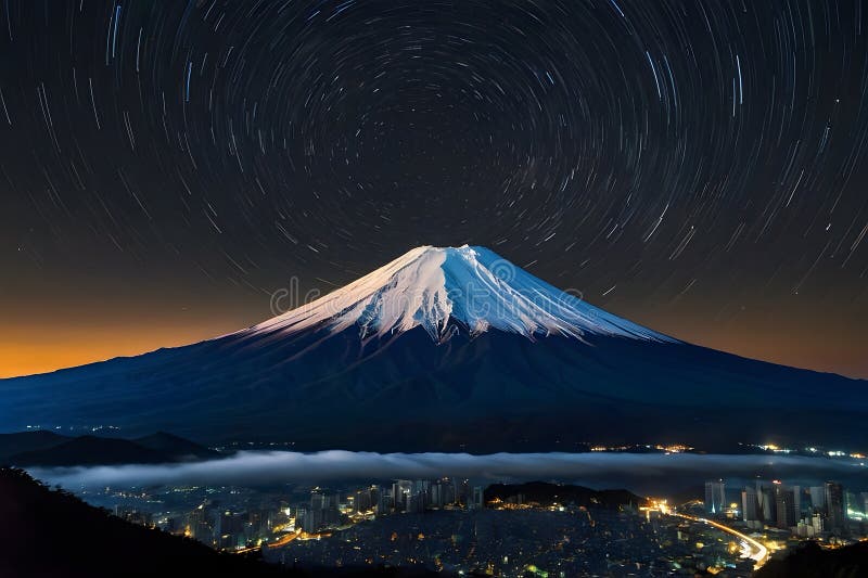 A Landscape of Mount Fuji at Night Stock Image - Image of outdoor ...