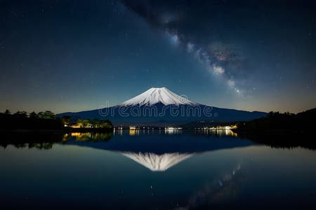A Landscape of Mount Fuji at Night Stock Image - Image of light, winter ...