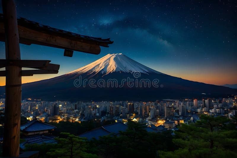 A Landscape of Mount Fuji at Night Stock Photo - Image of nature ...