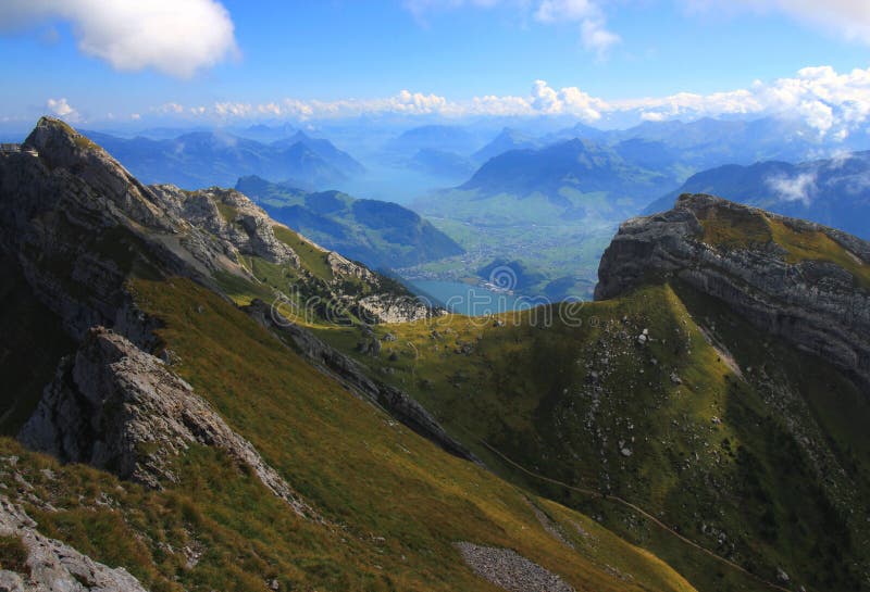 Landscape with a Mountain, River and Lakes, Against the Blue Sky with ...