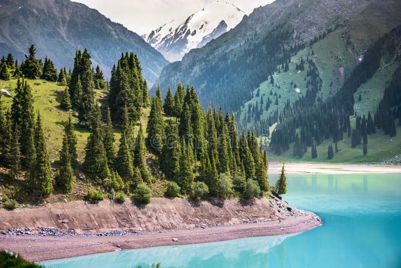 Landscape Mountain Lake in Central Asia Stock Image - Image of lake ...