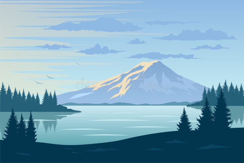 Landscape with Mountain and Lake Morning Stock Illustration ...