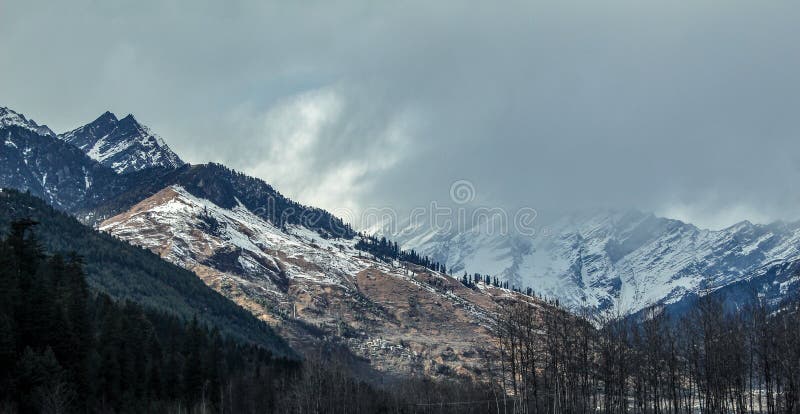 Landscape of Mountain Range Covered with Snow in Manali during Summers ...