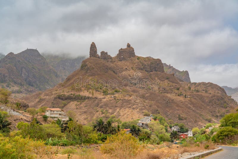 Landscape with Mountain Range of Santiago Island, Cape Verde Stock ...