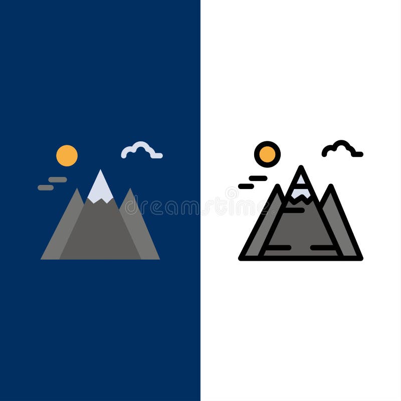Landscape, Mountain, Sun Icons. Flat and Line Filled Icon Set Vector ...