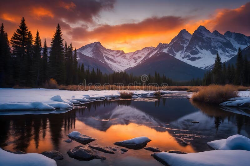 A Landscape of an Icy Mountain at Sunset Stock Photo - Image of view ...