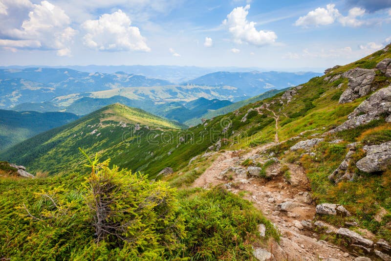 Landscape with Mountain Track and Sky Clouds Stock Photo - Image of ...